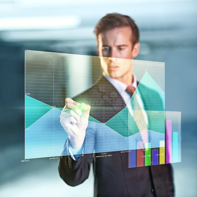 Businessman, Drawing and Graph with Digital Interface for Future in ...