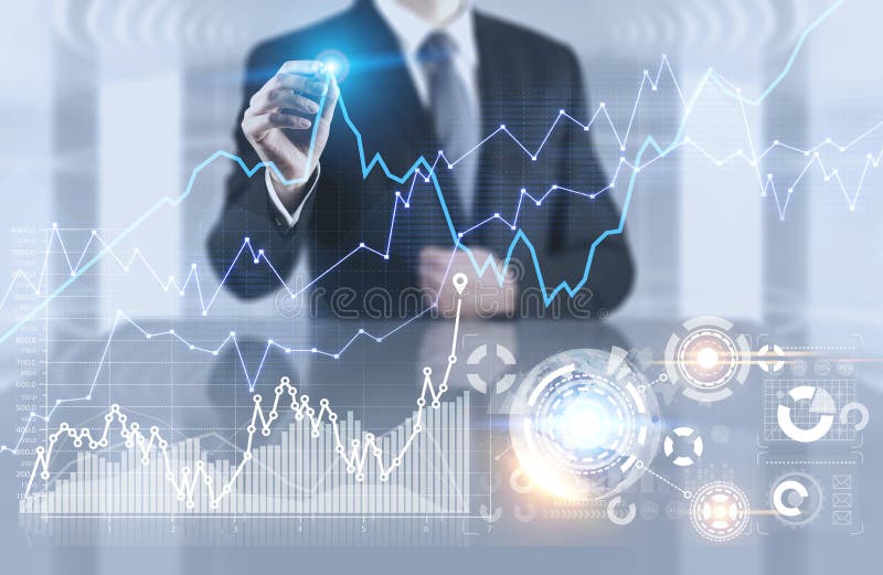 Businessman Drawing Graph, Hud Stock Photo - Image of investment ...
