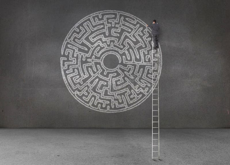 Businessman Drawing a Labyrinth Stock Image - Image of chalk, complex ...