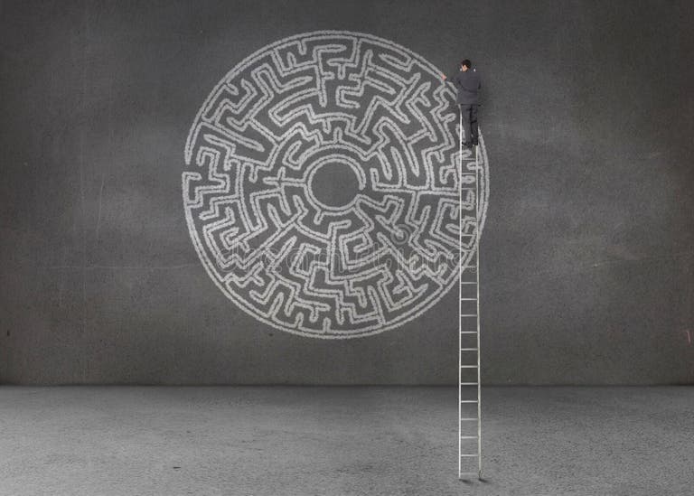 Businessman Drawing a Labyrinth Stock Image - Image of chalk, complex ...