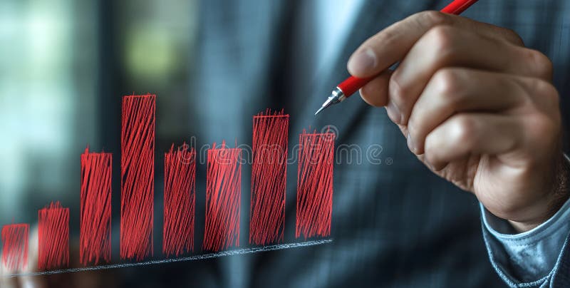 Businessman Drawing Red Bar Chart, Data Analysis, Financial Growth and ...