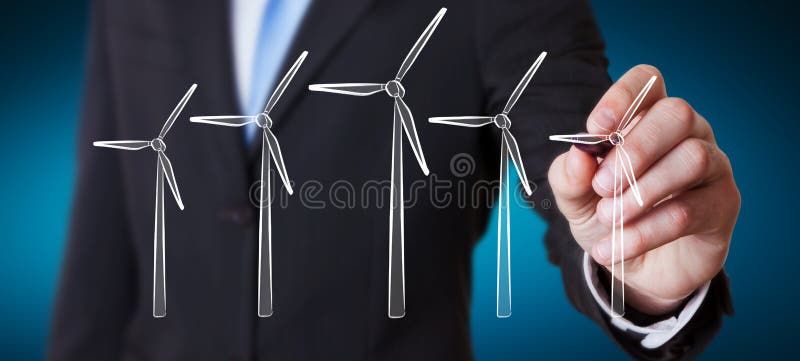 Man Drawing Renewable Energy Sources Sketches at Whiteboard Stock ...