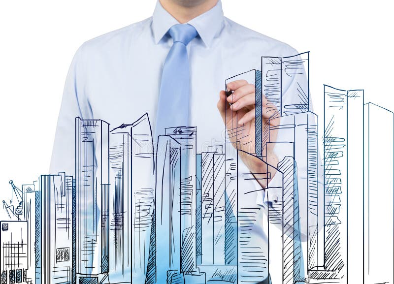 Businessman Drawing Skyscraper Stock Photo - Image of exterior, drawing ...