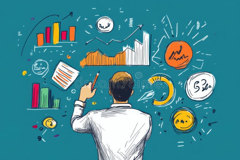 Businessman Drawing Statistical Business Charts, Graphs and Data ...