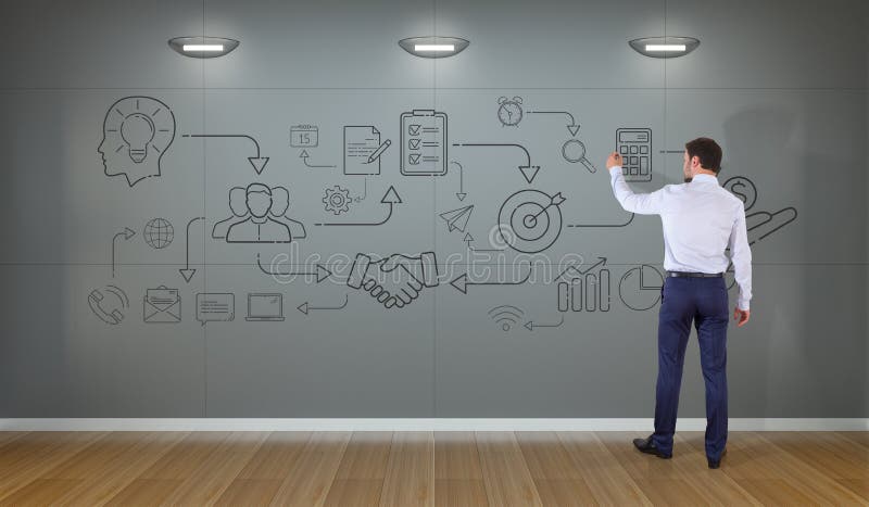 Businessman Drawing Thin Line Icon Project Plan Presentation Stock ...