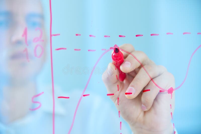 Businessman Drawing Trade Markets on Transparent Screen Stock Image ...