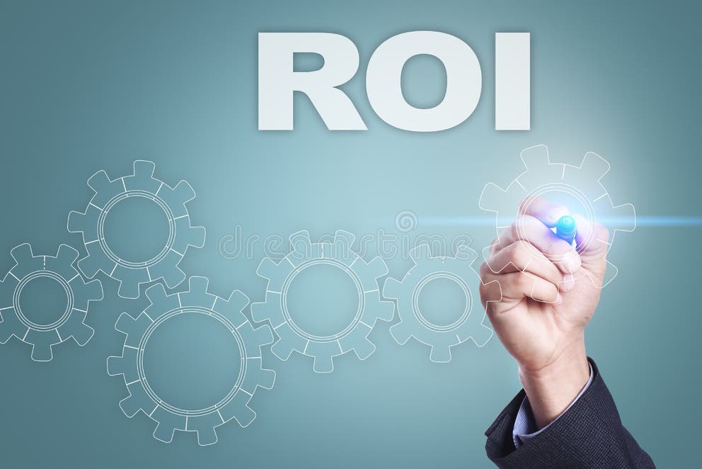 Businessman Drawing on Virtual Screen. Roi Concept Stock Image - Image ...