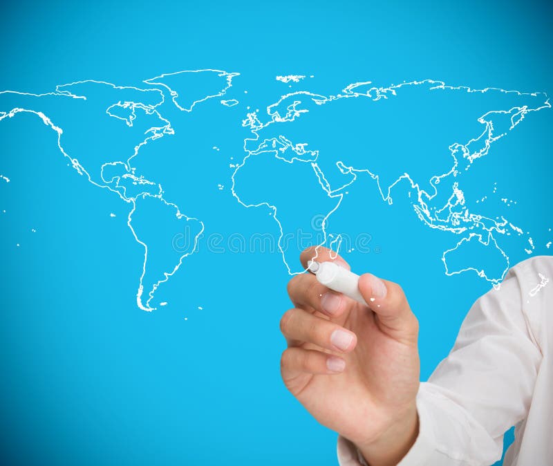 Man drawing world map stock image. Image of africa, planning - 33873321
