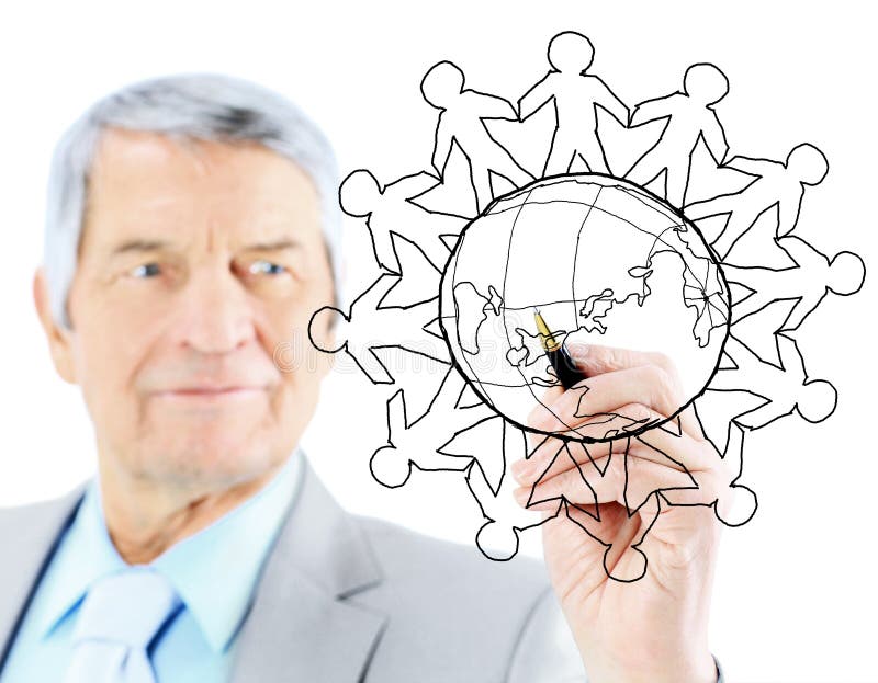 Businessman Drawing the World Map in a Whiteboard Stock Image - Image ...