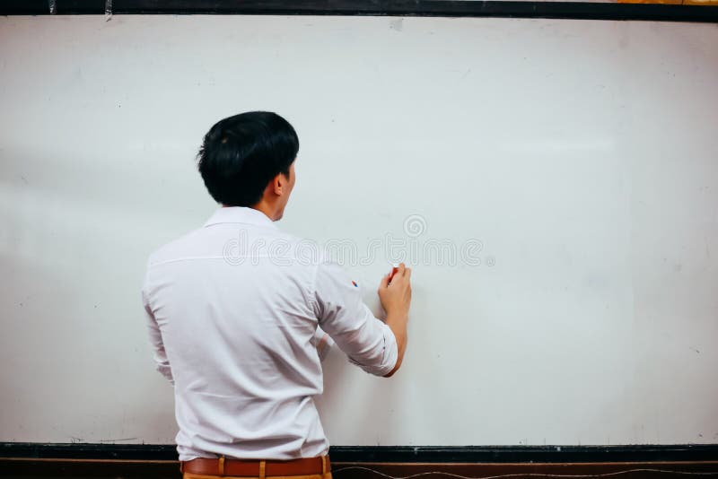 Businessman Drawing and Writing Something on White Board - with Copy ...