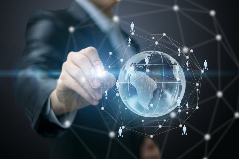 Businessman Draws a Connection Business Network . Stock Photo - Image ...