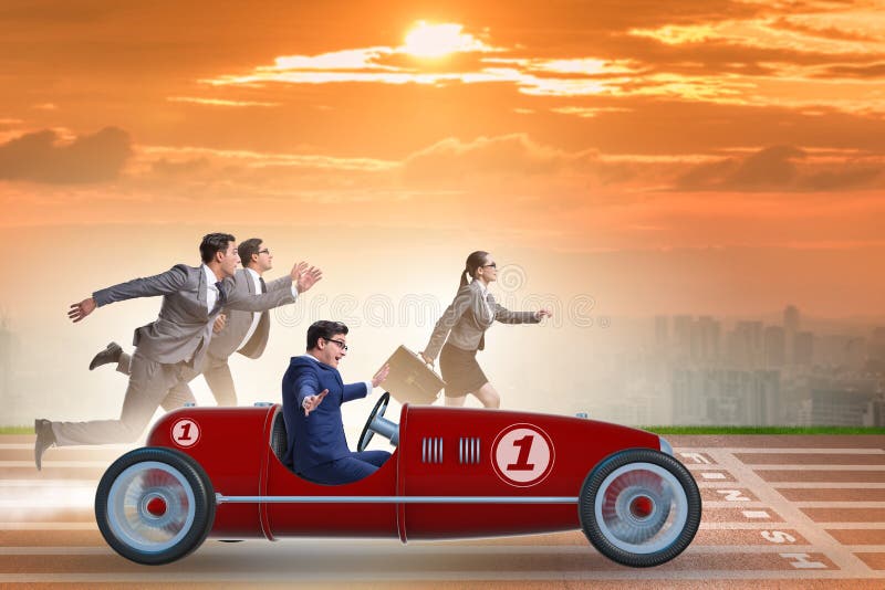 The Businessman Driving Car in Competition Concept Stock Photo - Image ...