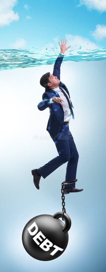 The Businessman Drowning in Concept of High Debt Stock Photo - Image of ...
