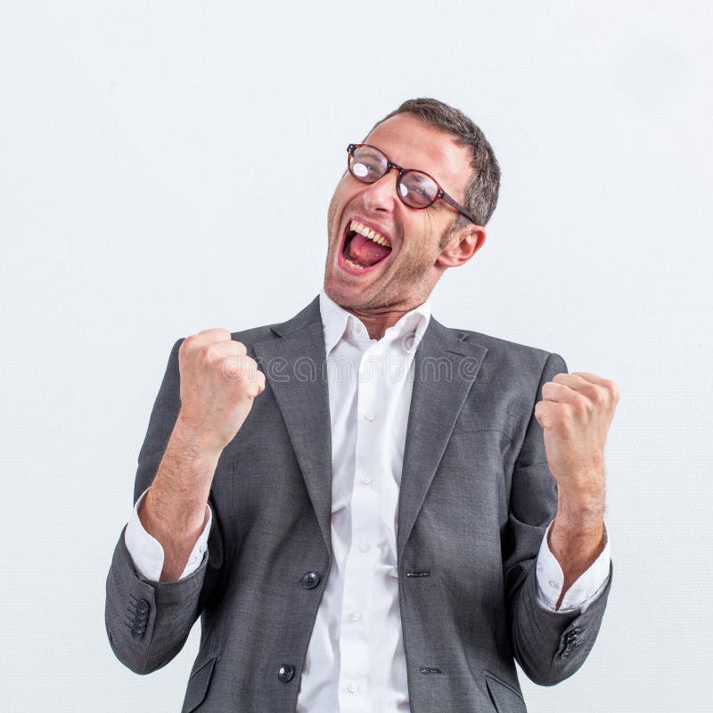 Businessman with Dynamic Body Language Screaming Victory Stock Image ...