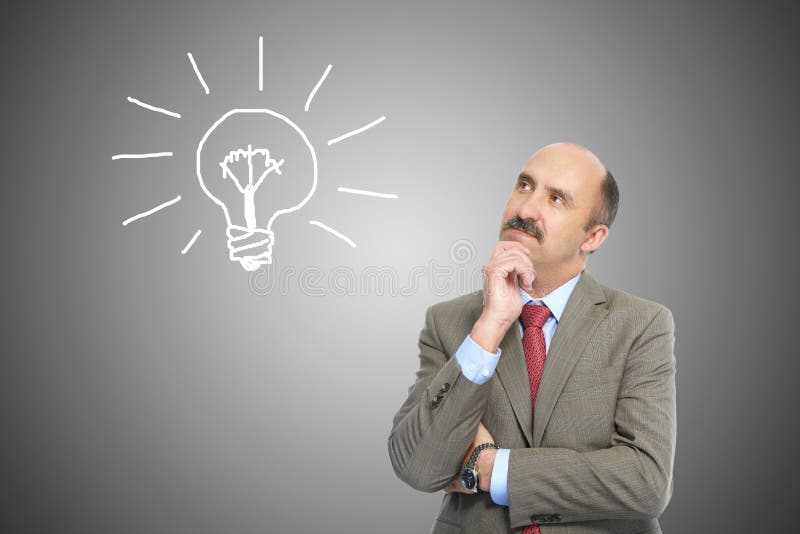 Businessman and Electric Lamp Stock Photo - Image of board, reflect ...