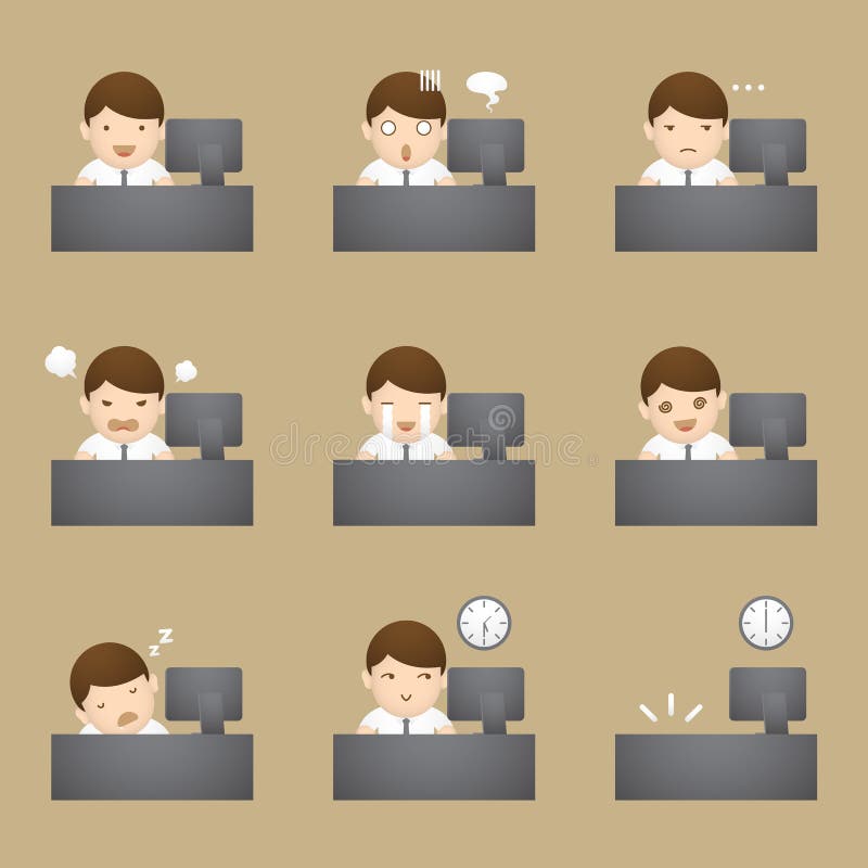 Businessman Emotions with Computer Desk Illustration Character Stock ...