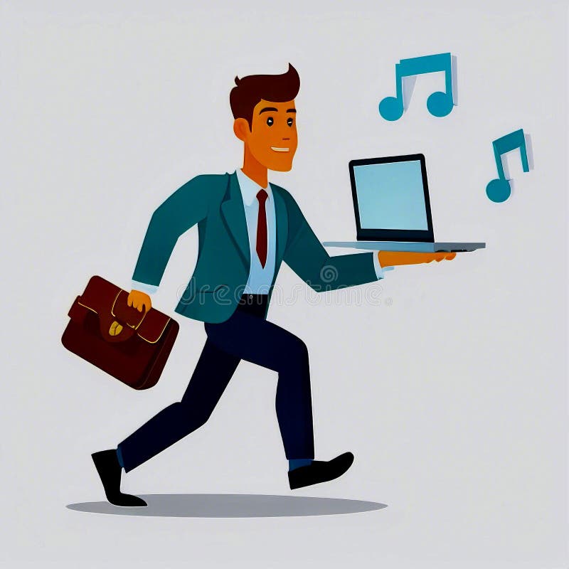 Businessman or Employee Holding a Laptop is Running. Stock Illustration ...
