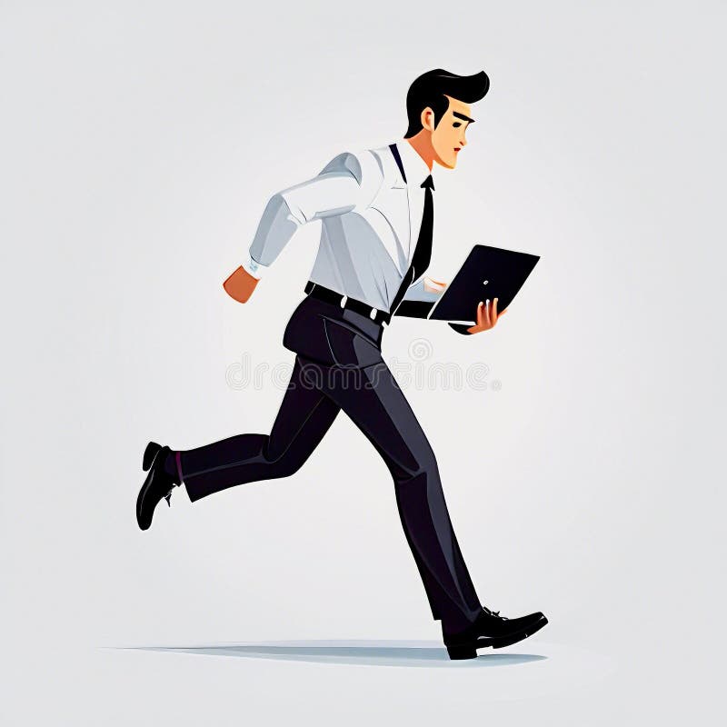 Businessman or Employee Holding a Laptop is Running. Stock Illustration ...