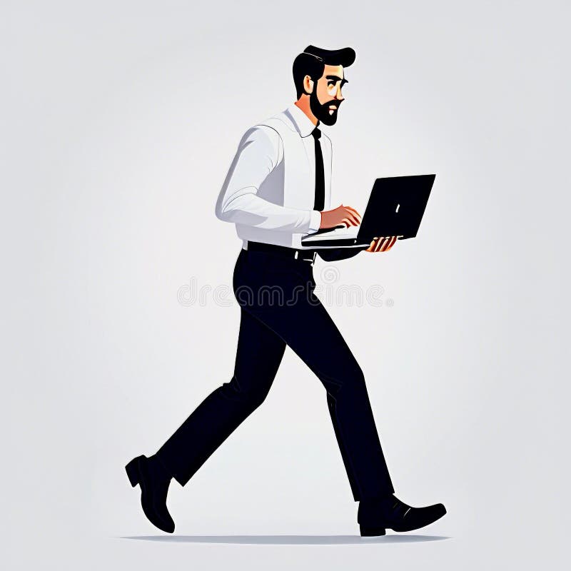 Businessman or Employee Holding a Laptop is Running. Stock Illustration ...