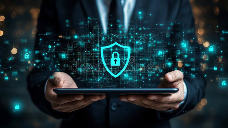 A Businessman Employing a Tablet To View Security Details and ...