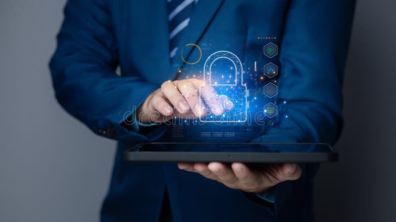 Businessman with Encrypted Hologram To Enter Business Management System ...