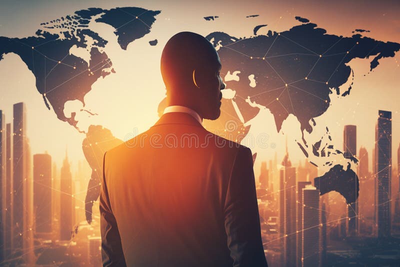 A Businessman Engages in Data Exchange, Cloud Computing, and Global ...