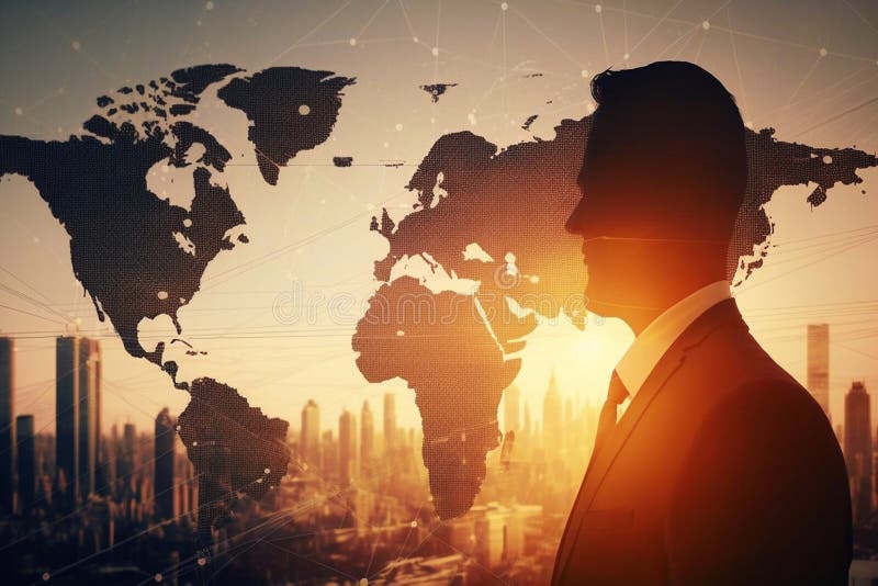 A Businessman Engages in Data Exchange, Cloud Computing, and Global ...