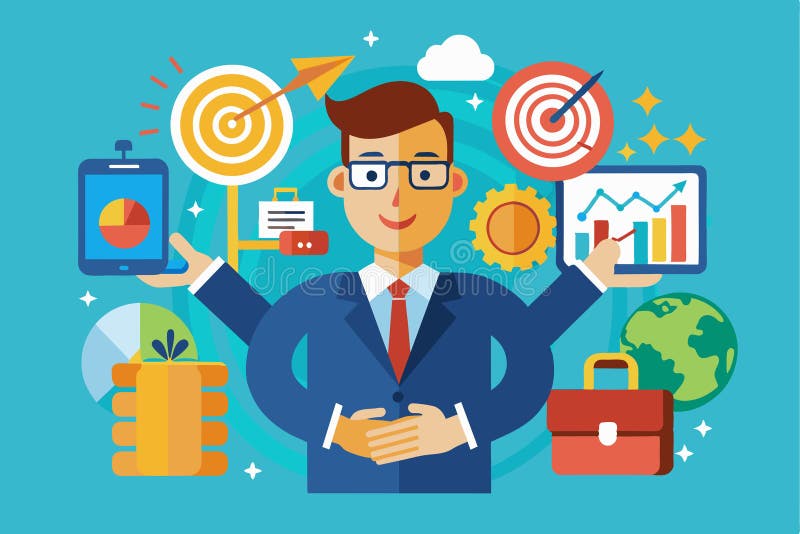 A Businessman Engages with Data Presentations and Target Graphics ...