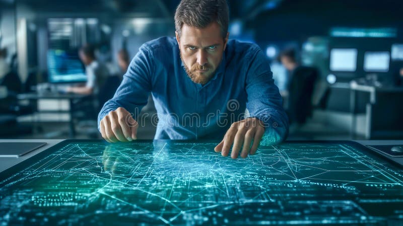 Businessman Engages with Social Network Connections through Interactive ...