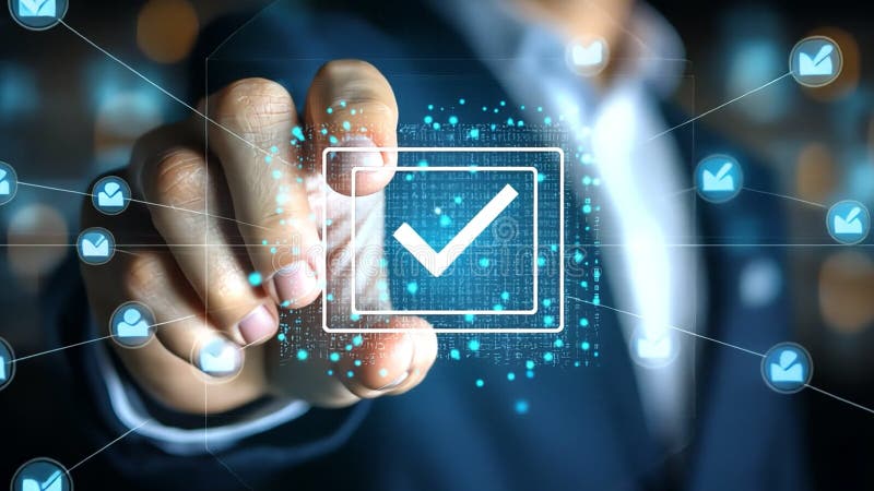 Businessman Engaging with Digital Interface, Confirming Success with ...