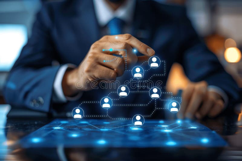 Businessman Engaging with Digital Organizational Chart for Human ...
