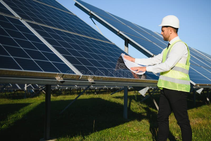 Businessman or Engineer Standing Near Solar Panels Stock Image - Image ...
