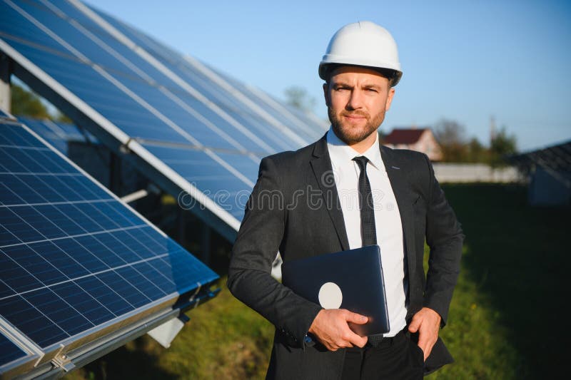 Businessman or Engineer Standing Near Solar Panels Stock Photo - Image ...