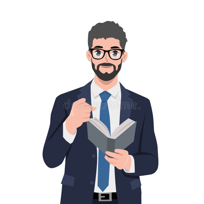 Businessman Enjoys Reading Book and Pointing You Stock Illustration ...