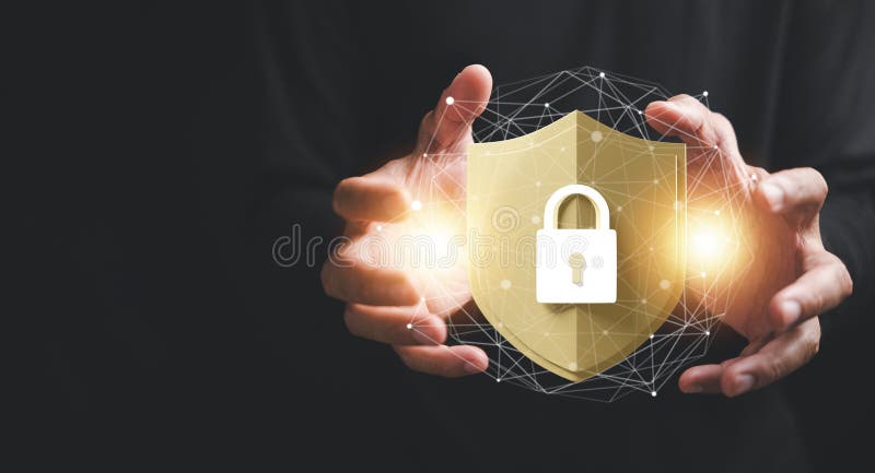 Businessman Protects Data Shield Protect Icon Palm Stock Photos - Free ...