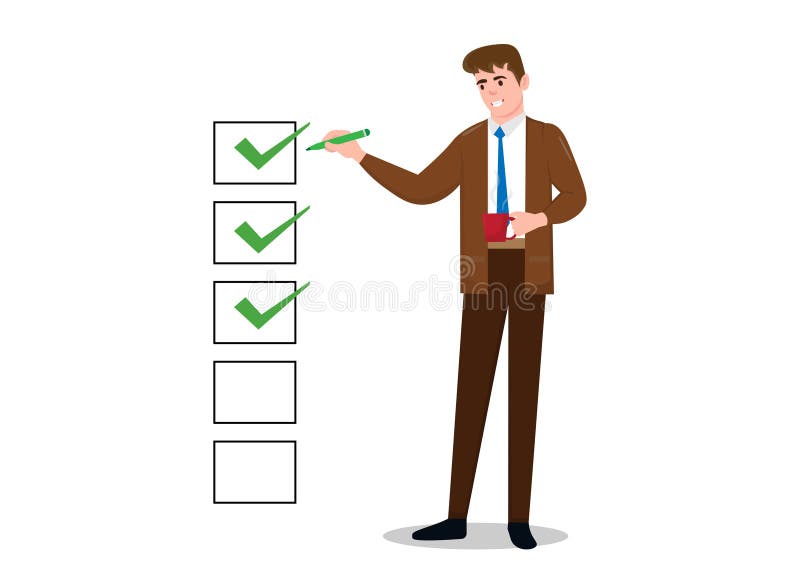 Businessman, he is Entering a Check Mark Stock Vector - Illustration of ...
