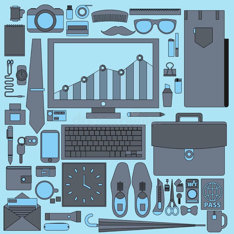 Businessman Essentials. Office Workflow Equipment with Various O Stock ...
