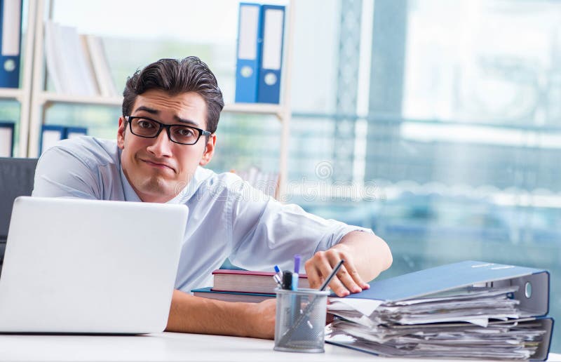 Businessman with Excessive Work Paperwork Working in Office Stock Photo ...