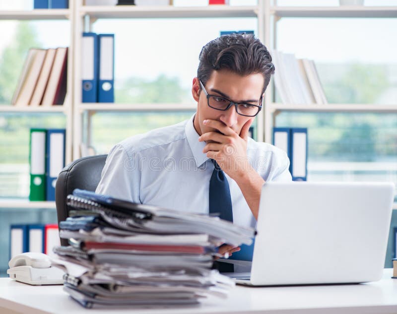 Businessman with Excessive Work Paperwork Working in Office Stock Image ...