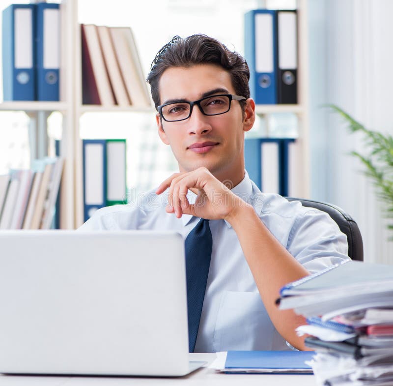 Businessman with Excessive Work Paperwork Working in Office Stock Photo ...