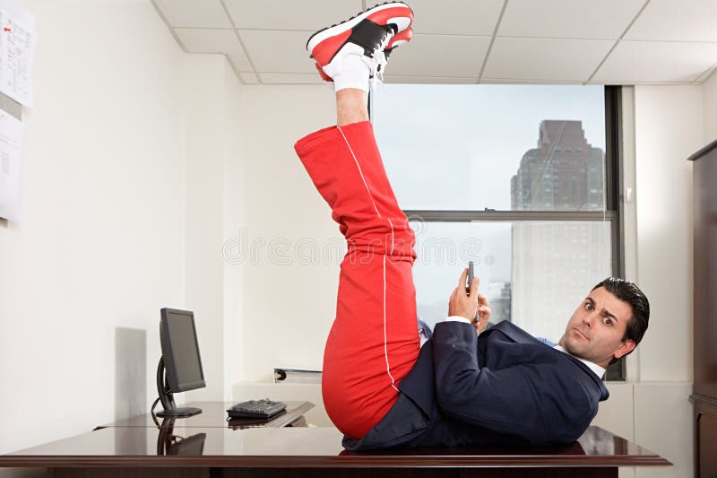 Businessman Exercising in Office Stock Photo - Image of character ...