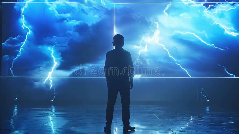 Businessman Experiencing Lightning Storm in Virtual Reality Stock Video ...