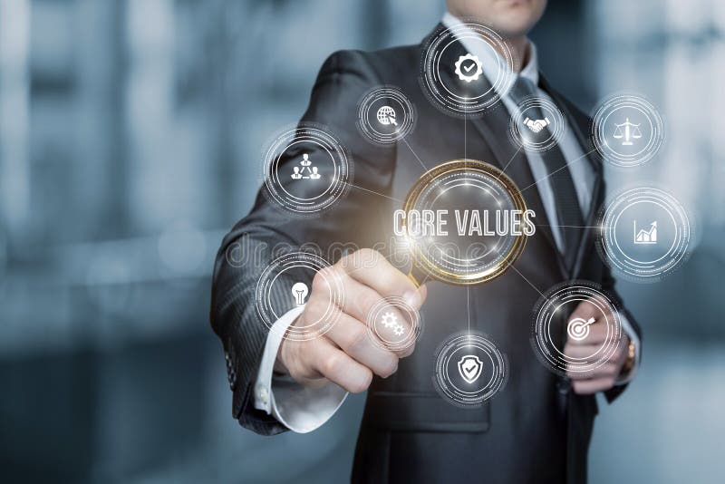 Businessman Explores the Core Value of the Enterprise on a Blurred ...