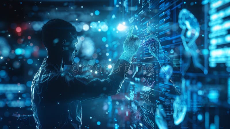 Businessman Exploring Futuristic Data Analysis on Interactive Screen ...