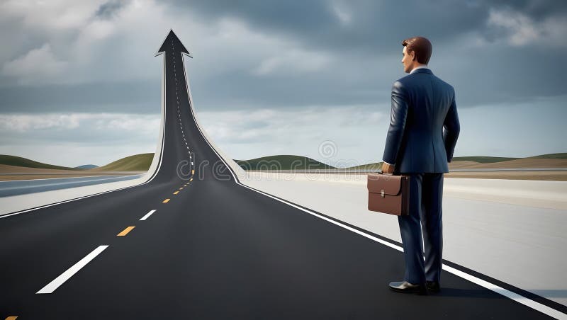 Businessman Facing Future Challenges Abstract Road Digital Art Open ...