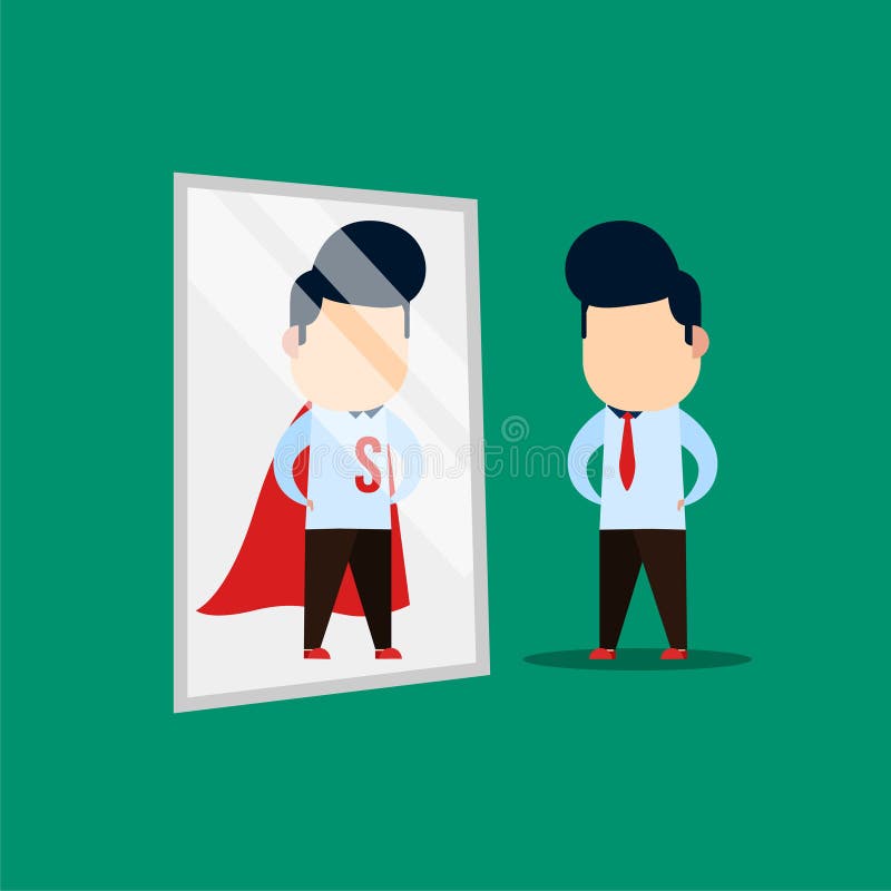 Businessman Facing Himself As a Superhero in the Mirror Stock Vector ...