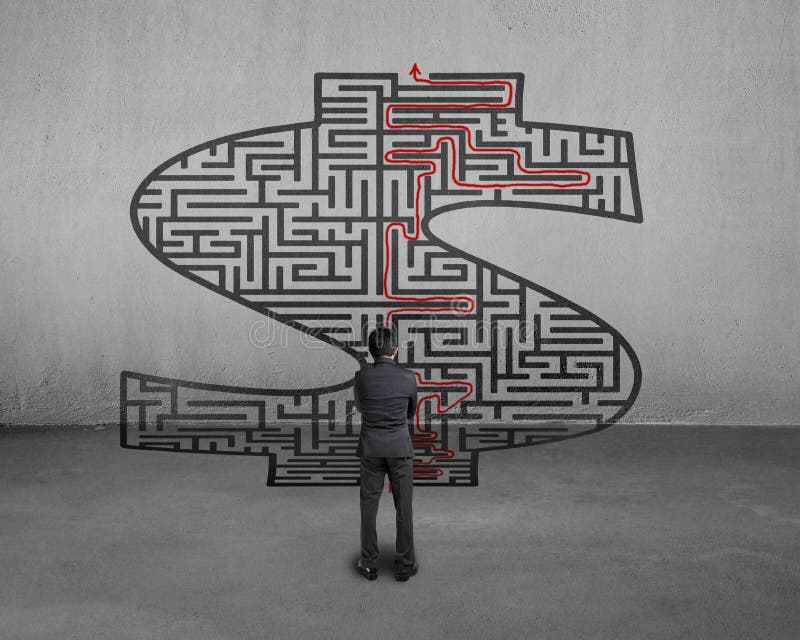 Businessman Facing Money Shape Maze with Solution Stock Image - Image ...