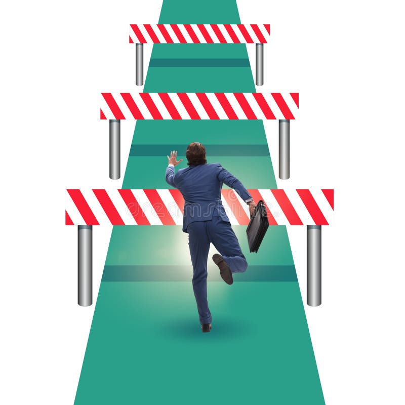 Businessman Facing Running Barriers in Challenging Business Stock Image ...