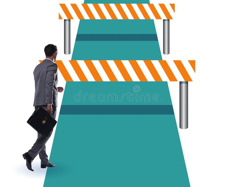 Businessman Facing Running Barriers in Challenging Business Stock Image ...