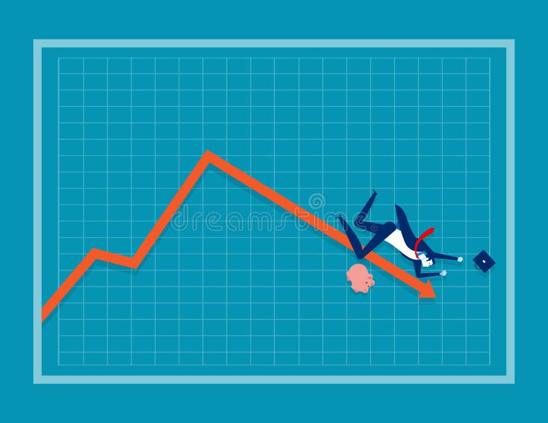 Businessman Falling Down a Red Arrow on a Chart. Concept Business ...